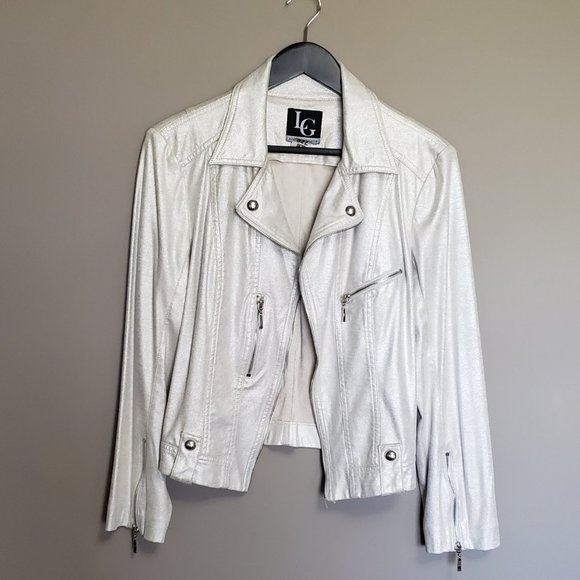 LG | Jackets & Coats | Like New Ladies Metallic Silver Moto Jacket ...